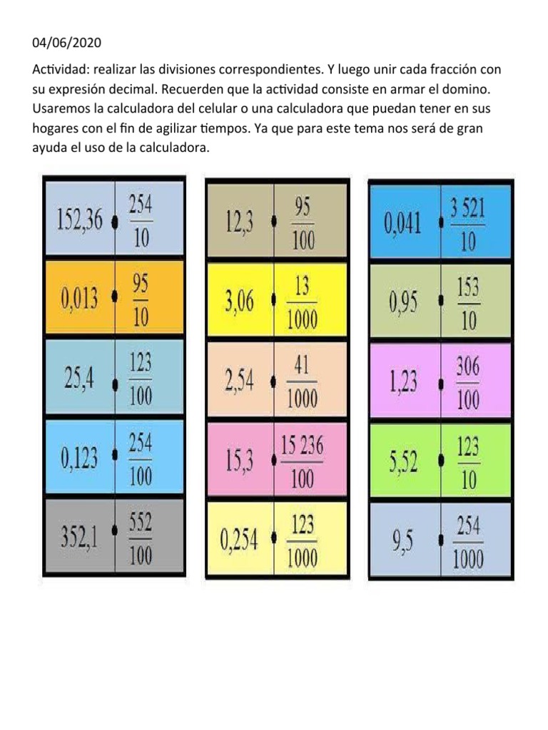 Domino Fraccion Decimal | PDF