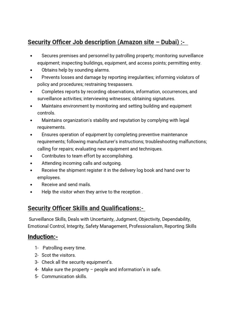 Security Officer Job Description - Dubai | PDF | Computers