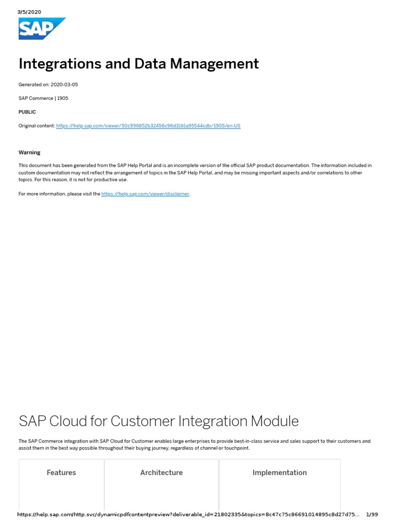 Overview of SAP Commerce Integration with SAP Cloud for Customer Including Key Features ...