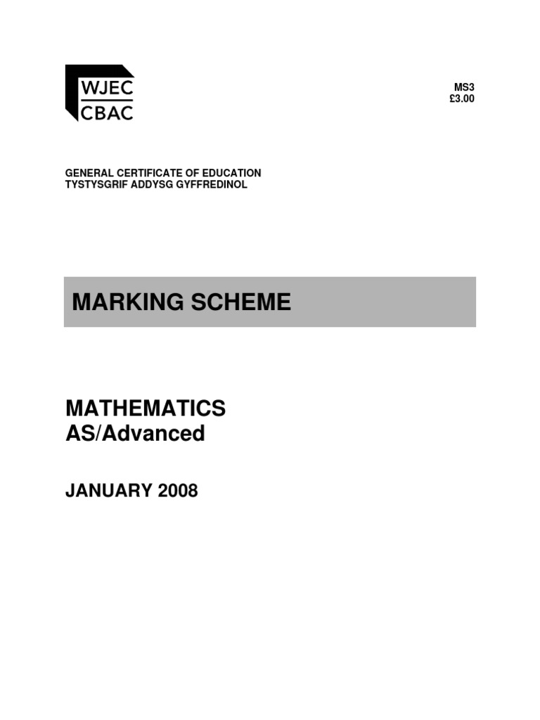 2008 GCE Maths Marking Scheme | PDF | Quadratic Equation | Equations