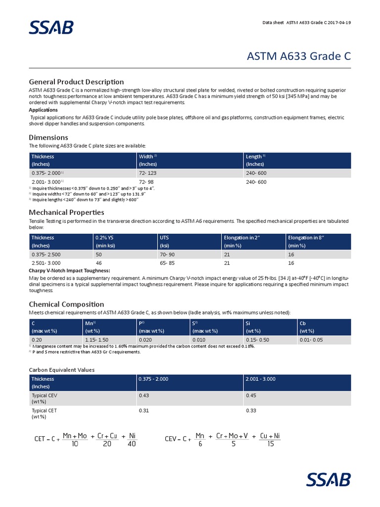 ASTM A633 Grade C: General Product Description | PDF | Welding ...