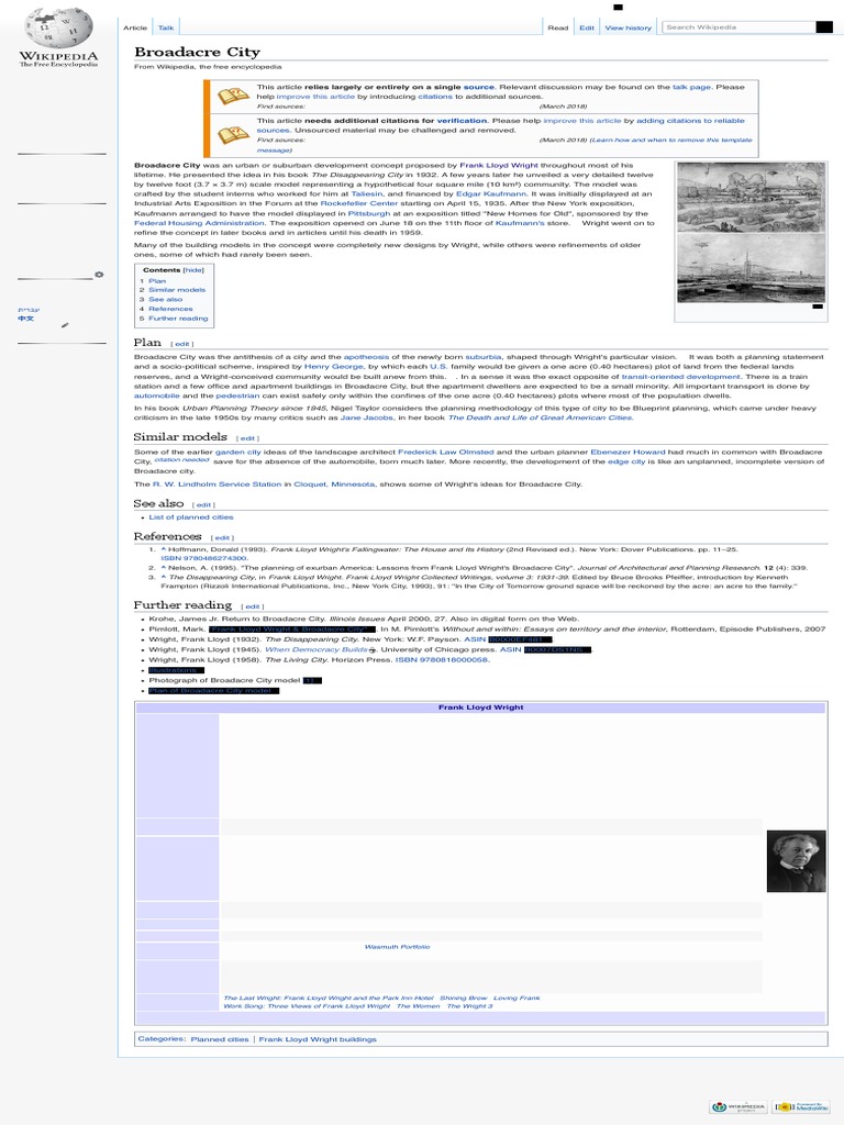 Broadacre City - Wikipedia | PDF