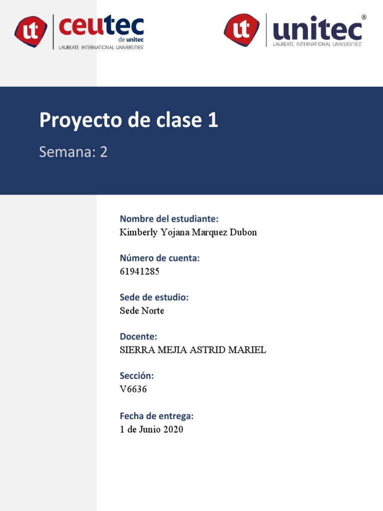 Proyecto de Clase 1: Semana: 2 | PDF | Lunch | Cooking