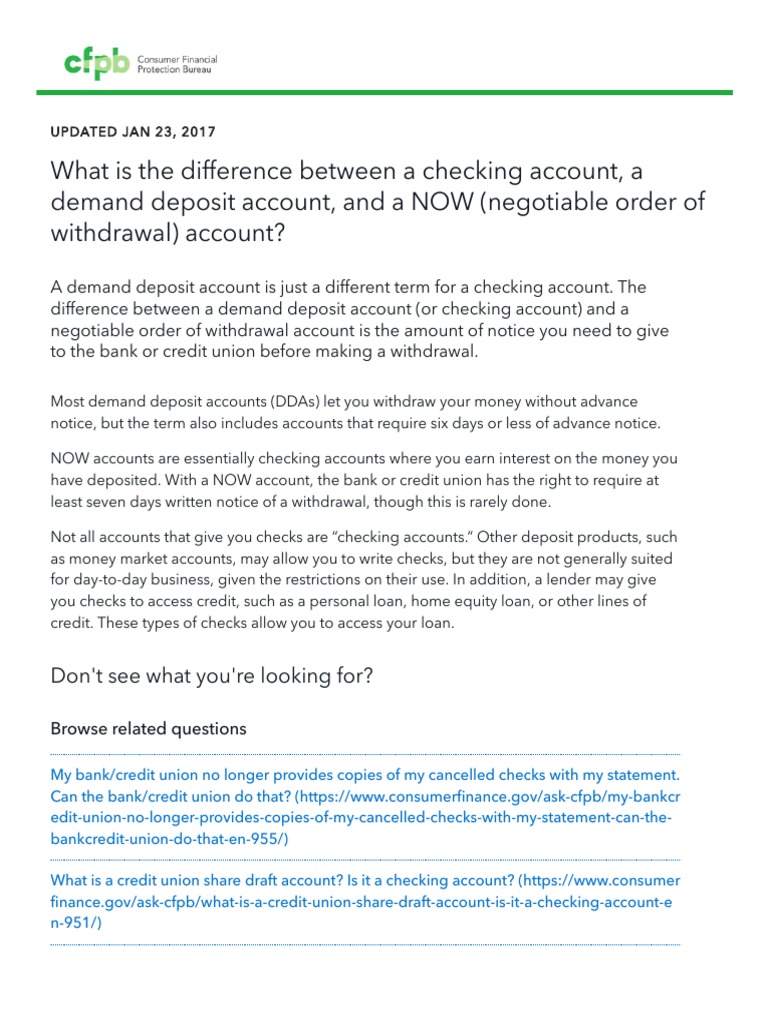 What Is The Difference Between A Checking Account, A Demand Deposit ...