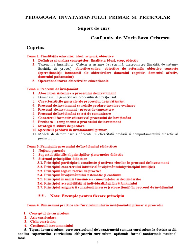 Pedagogia Invatamantului Primar Si Prescolar | PDF