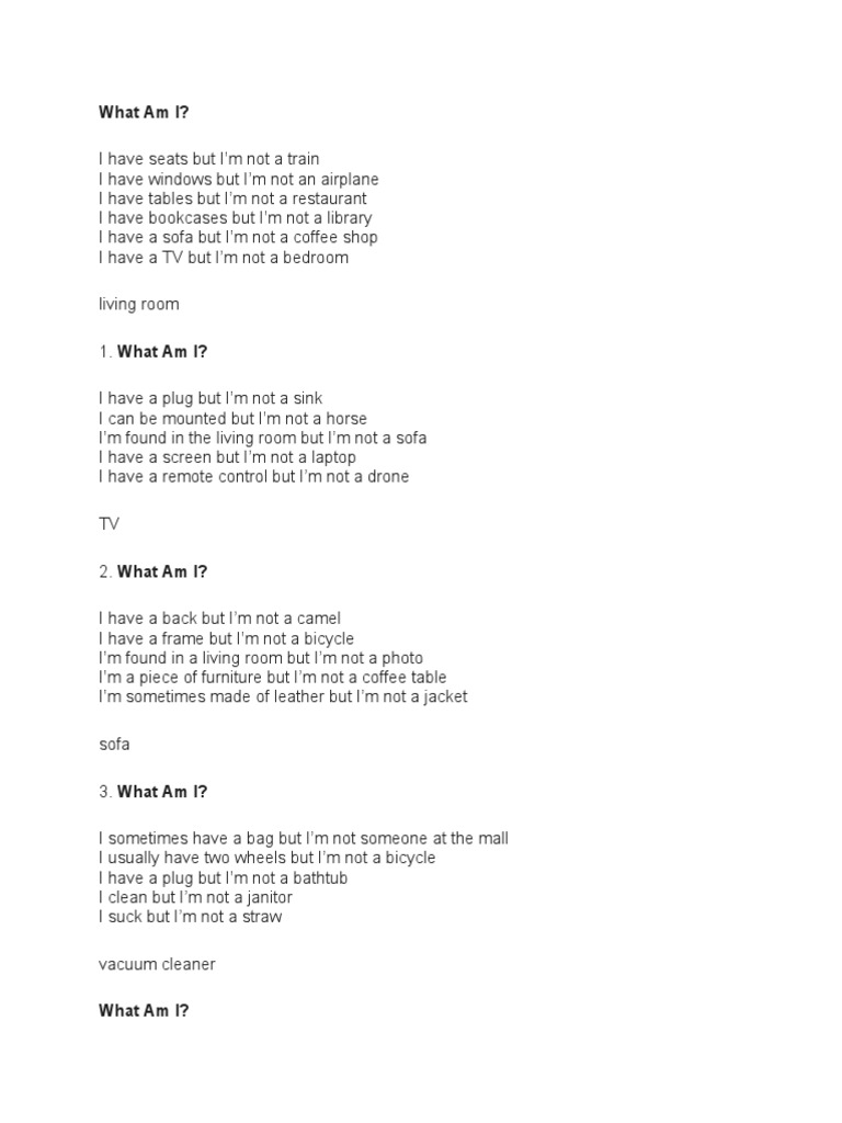 What Am I riddles uncover living room, TV, sofa and more | PDF ...