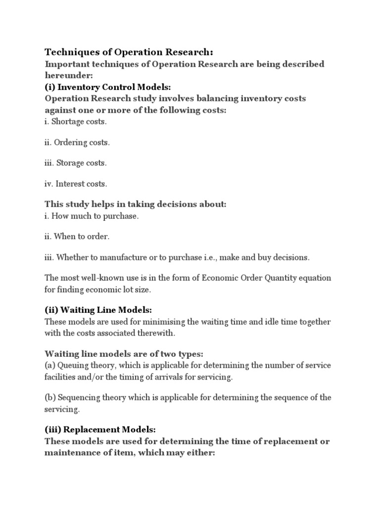 Techniques of Operation Research | PDF | Operations Research | Profit ...