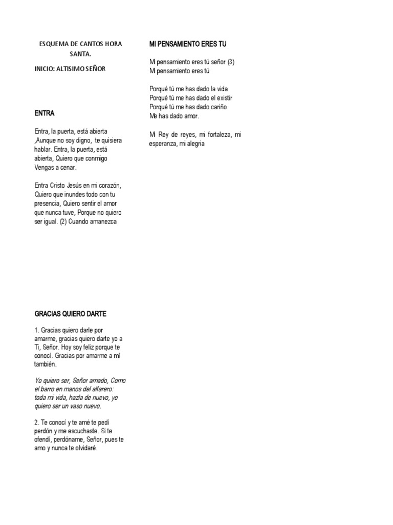 Esquema de Cantos Hora Santa | PDF