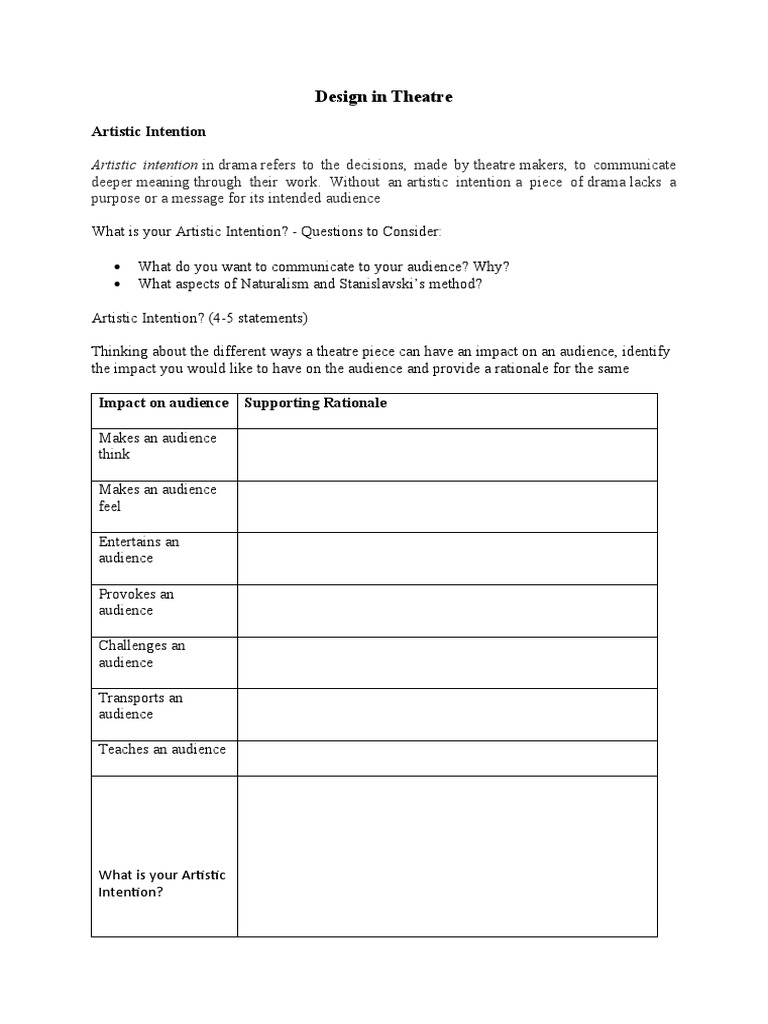 Artistic Intention - Handout