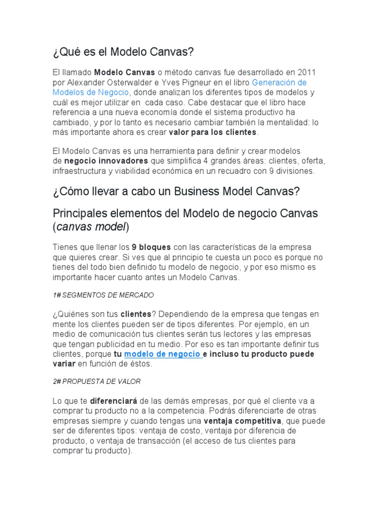 Qué Es El Modelo Canvas | PDF | Benchmarking | Modelo de negocio