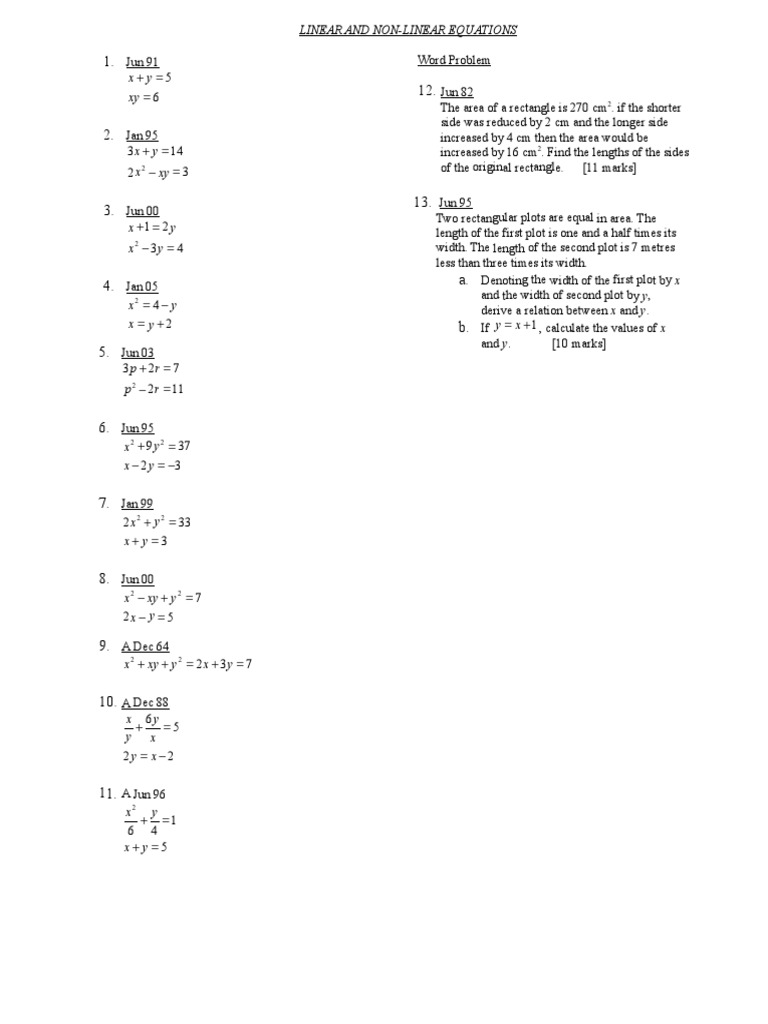 Linear and Non Linear Simultaneous Equations CSEC TOPIC | PDF ...