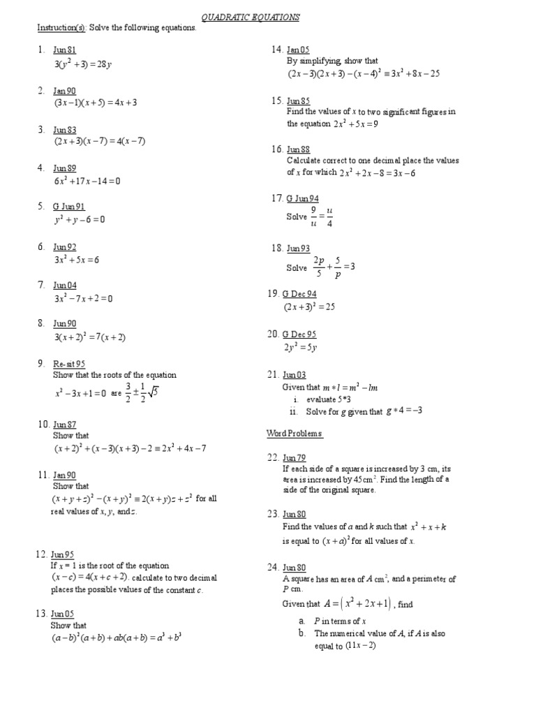 Quadratic Equations CSEC TOPIC | PDF | Area | Length