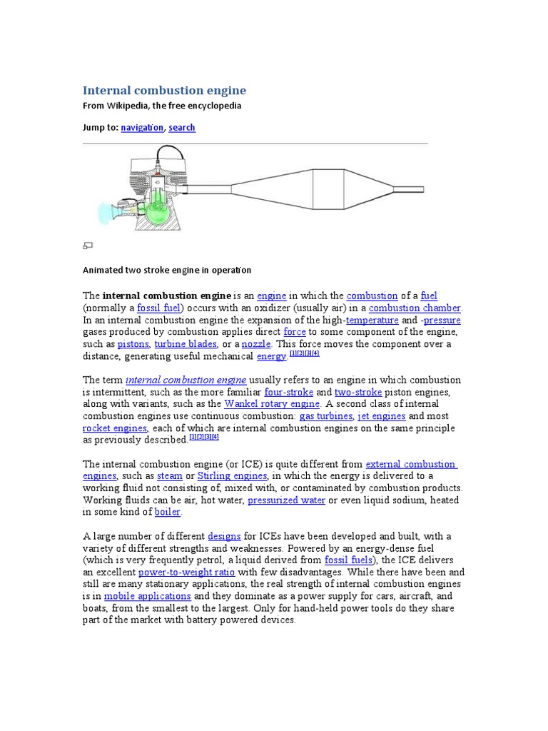 Internal Combustion Engine: From Wikipedia, The Free Encyclopedia Jump ...