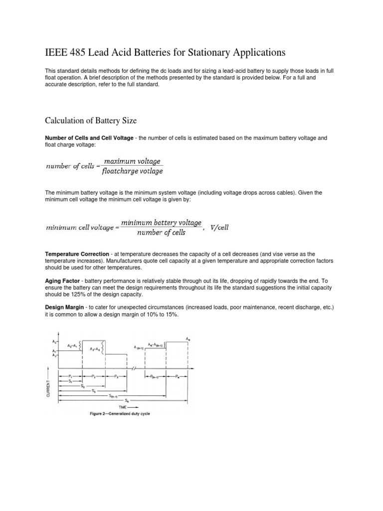 IEEE 485 Lead Acid Batteries For Stationary Applications: Calculation ...