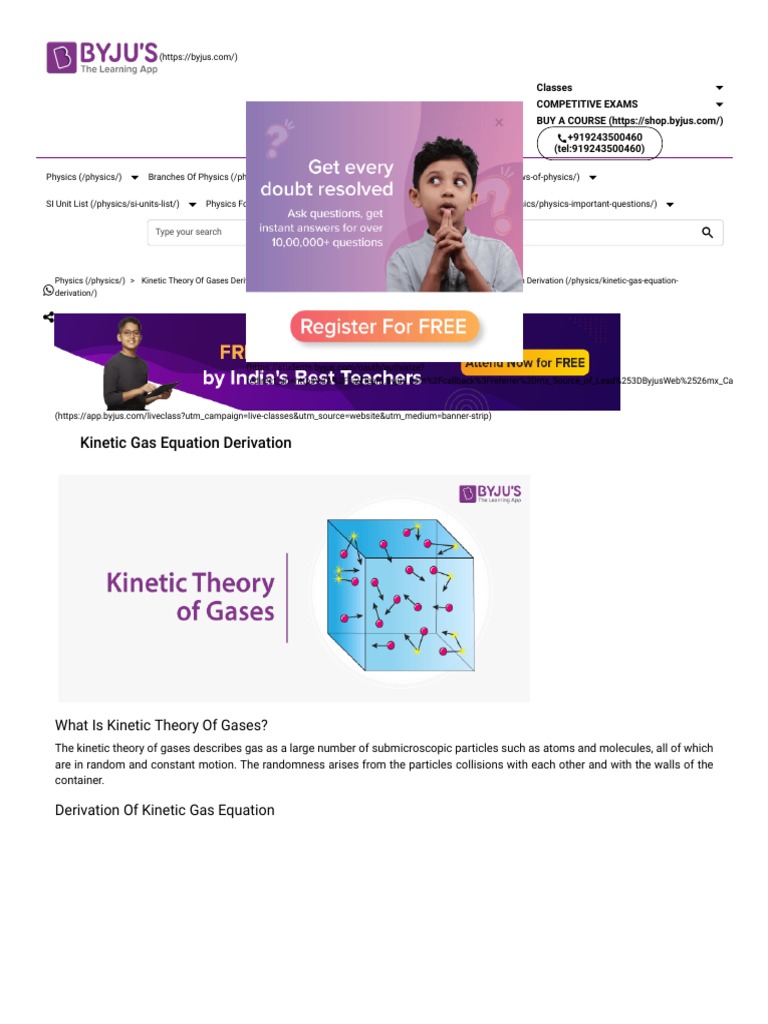 Kinetic Gas Equation Derivation - RMS Velocity Formula PDF | PDF ...
