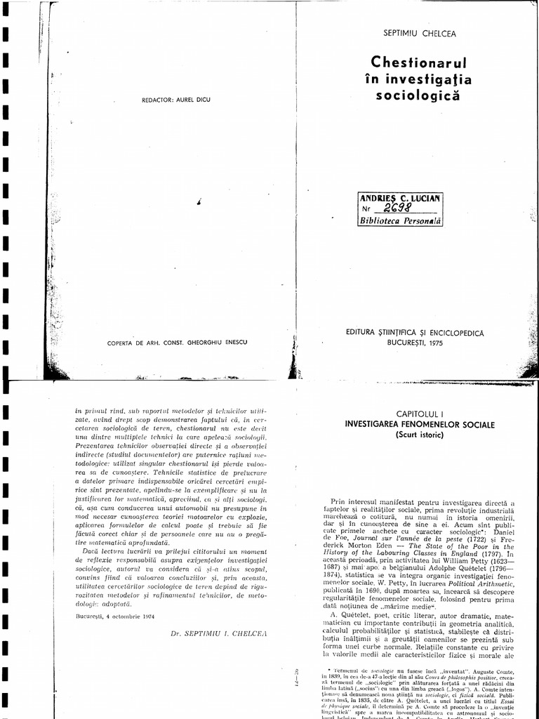 Septimiu Chelcea - Chestionarul in Investigatia Sociologica | PDF
