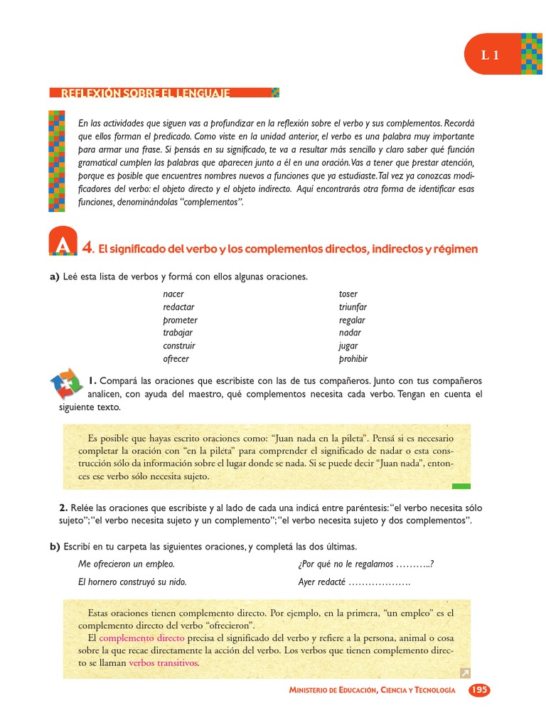 Complementos Del Verbo Sexto Pdf Objeto Gramática Verbo