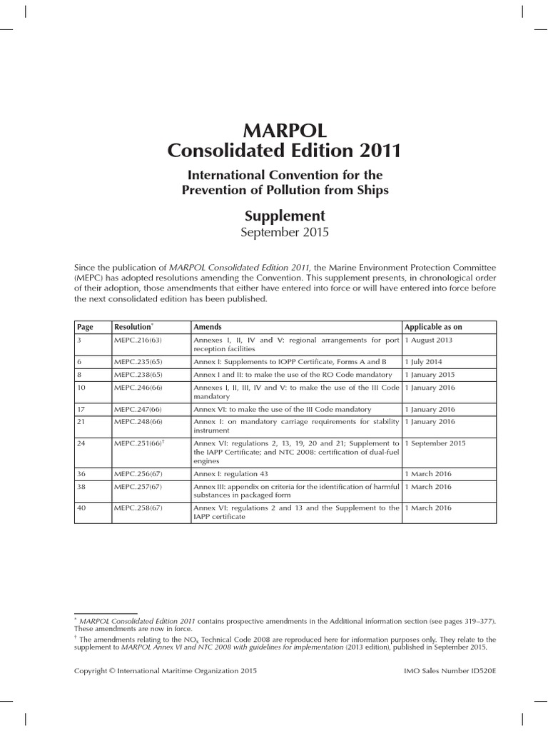 MARPOL Consolidated Edition 2011 Supplement Sept 2015 | PDF | Audit | Justice