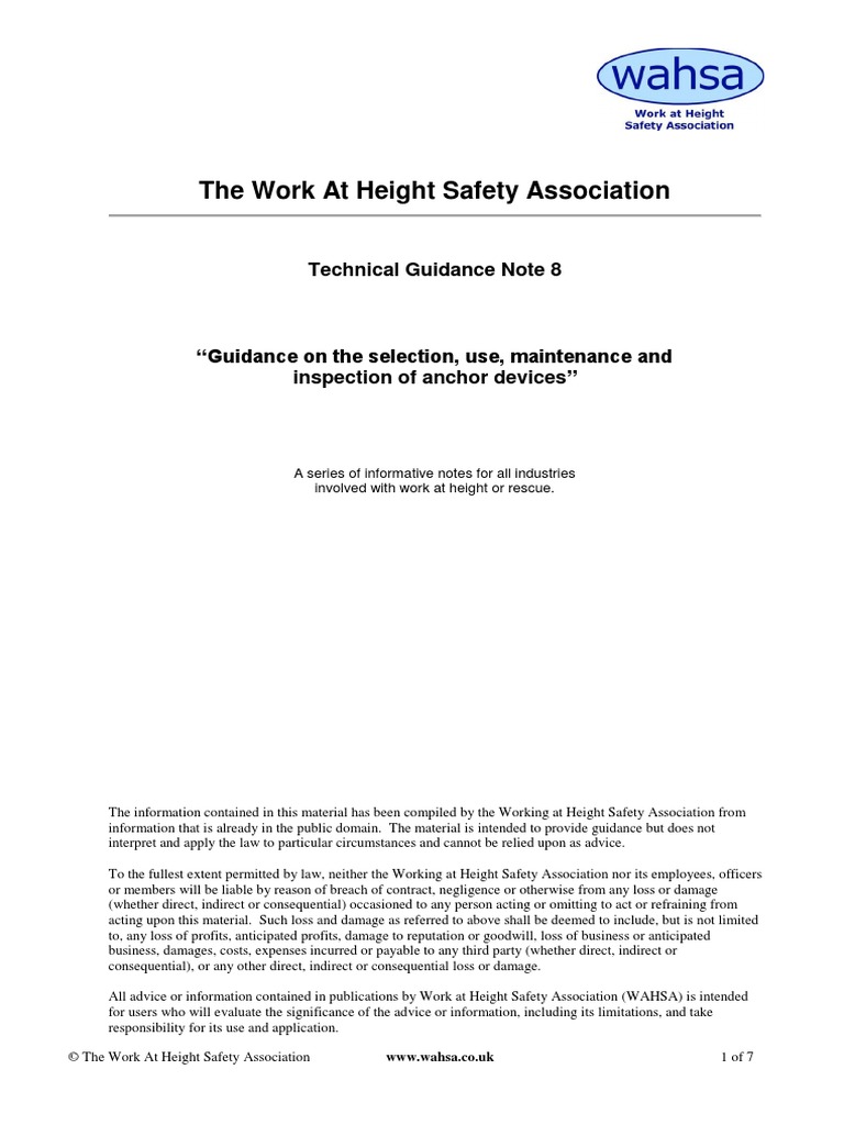 The Work at Height Safety Association: Technical Guidance Note 8 | PDF ...