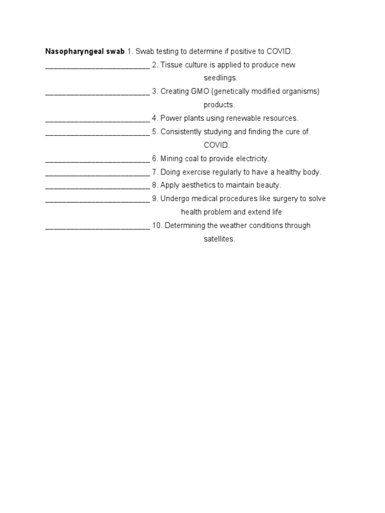 Nasopharyngeal Swab 1. Swab Testing To Determine If Positive To COVID | PDF
