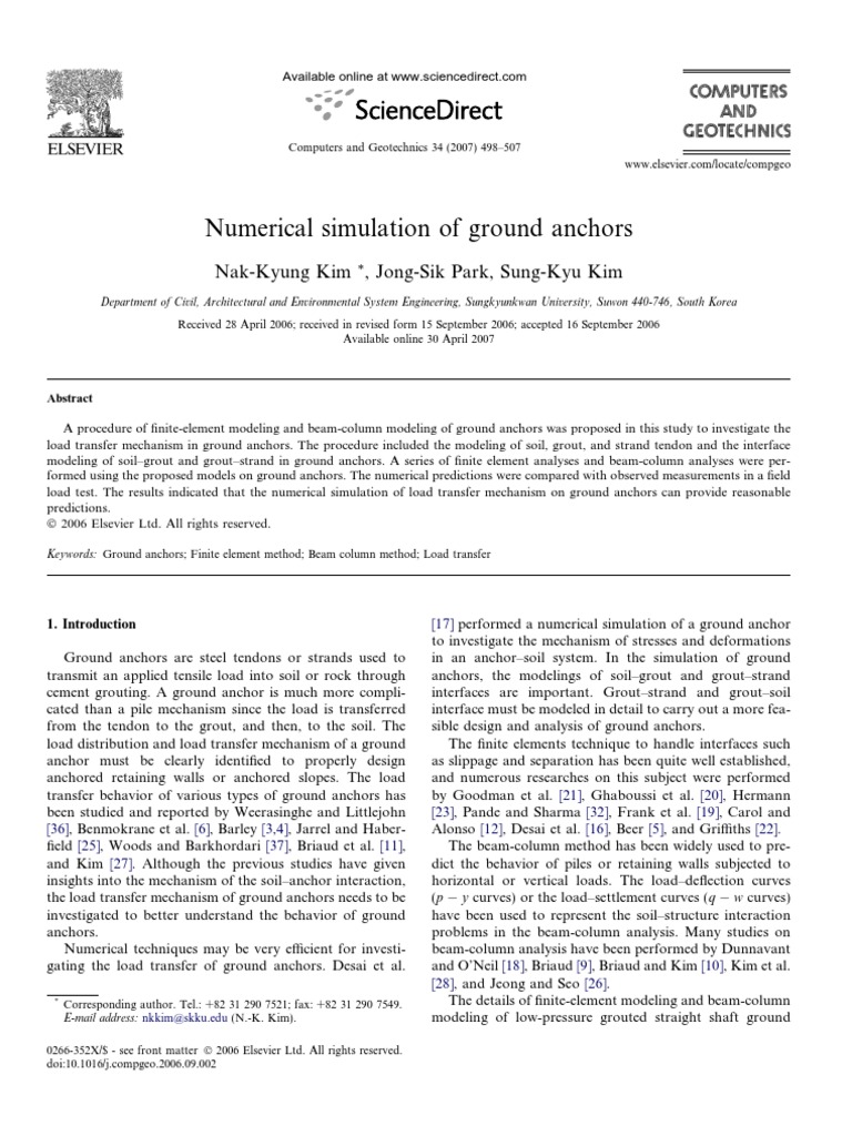 Numerical Modeling of the Load Transfer Mechanism in Grouted Ground Anchors | PDF | Stress ...