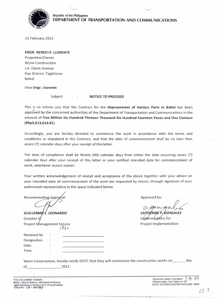 Example NTP and Notice of Award - DOTr | PDF