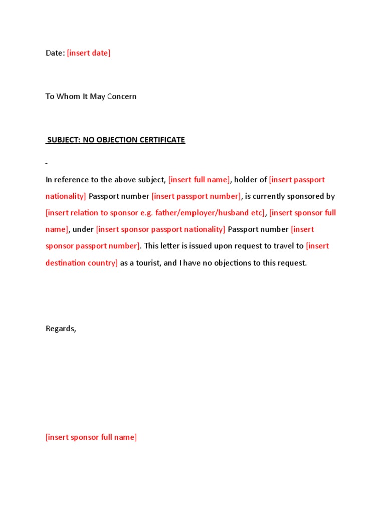 NOC Tourist Visa Template | PDF