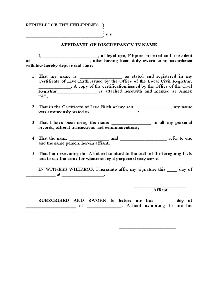 Affidavit of Discrepancy in Name | PDF