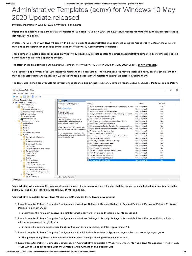 Administrative Templates (Admx) For Windows 10 May 2020 Update Released ...