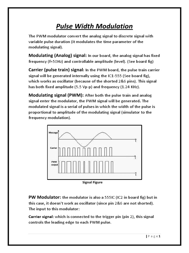 Pulse Width Modulation: Modulating (Analog) Signal: Carrier (Pulse ...