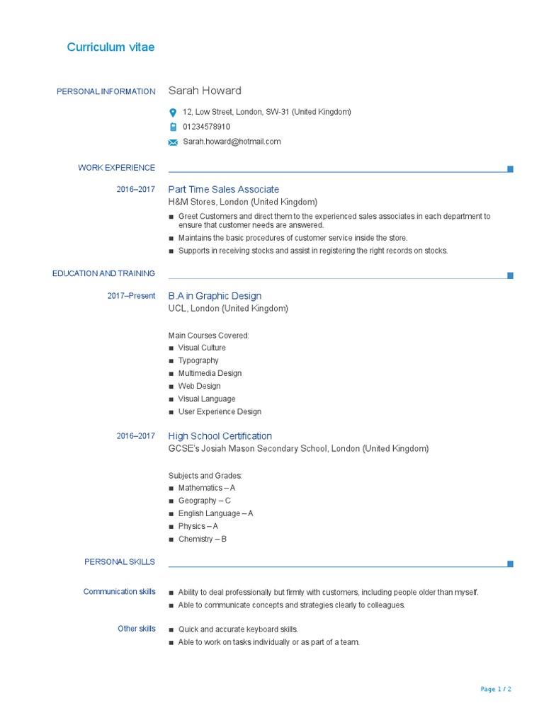 Curriculum Vitae: Sarah Howard | PDF