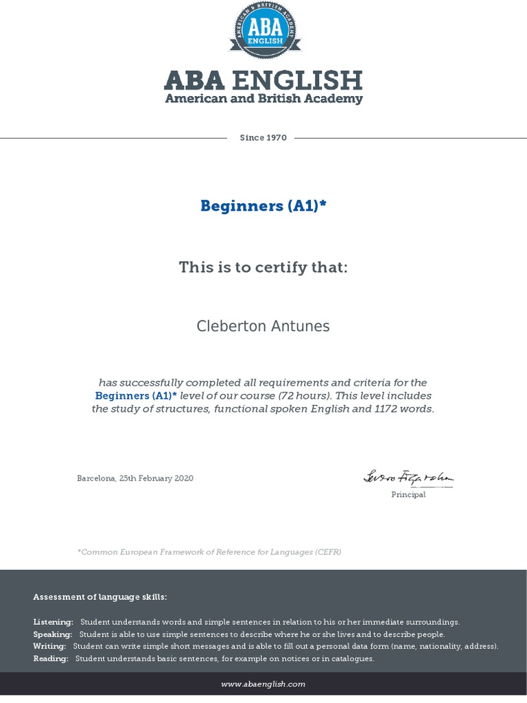 Certificado Beginners - (A1) | PDF
