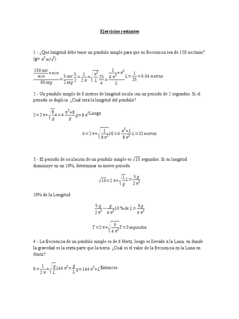 Ejercicios Mas - Part 2 | PDF | Péndulo | Ecuaciones