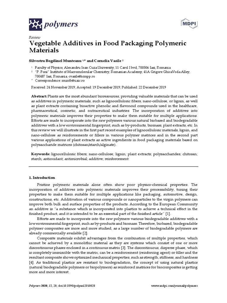 Vegetable Additives in Food Packaging Polymeric Materials: Review | PDF ...