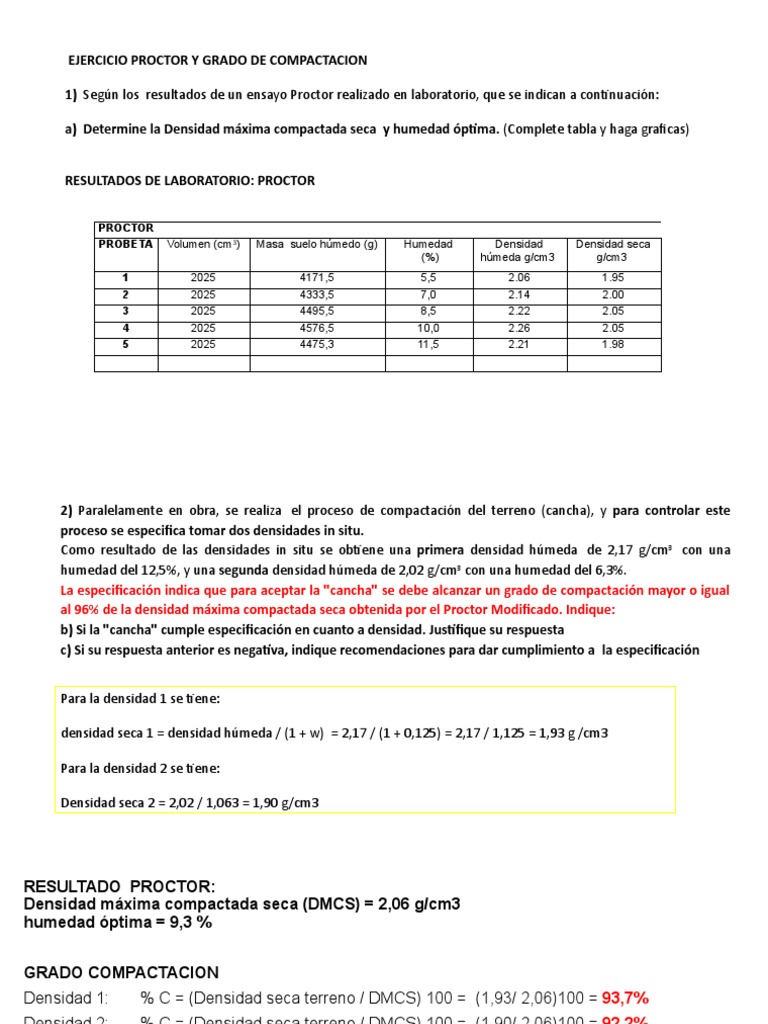 Ejercicio Proctor | PDF | Ciencia del suelo | Ingeniería geotécnica
