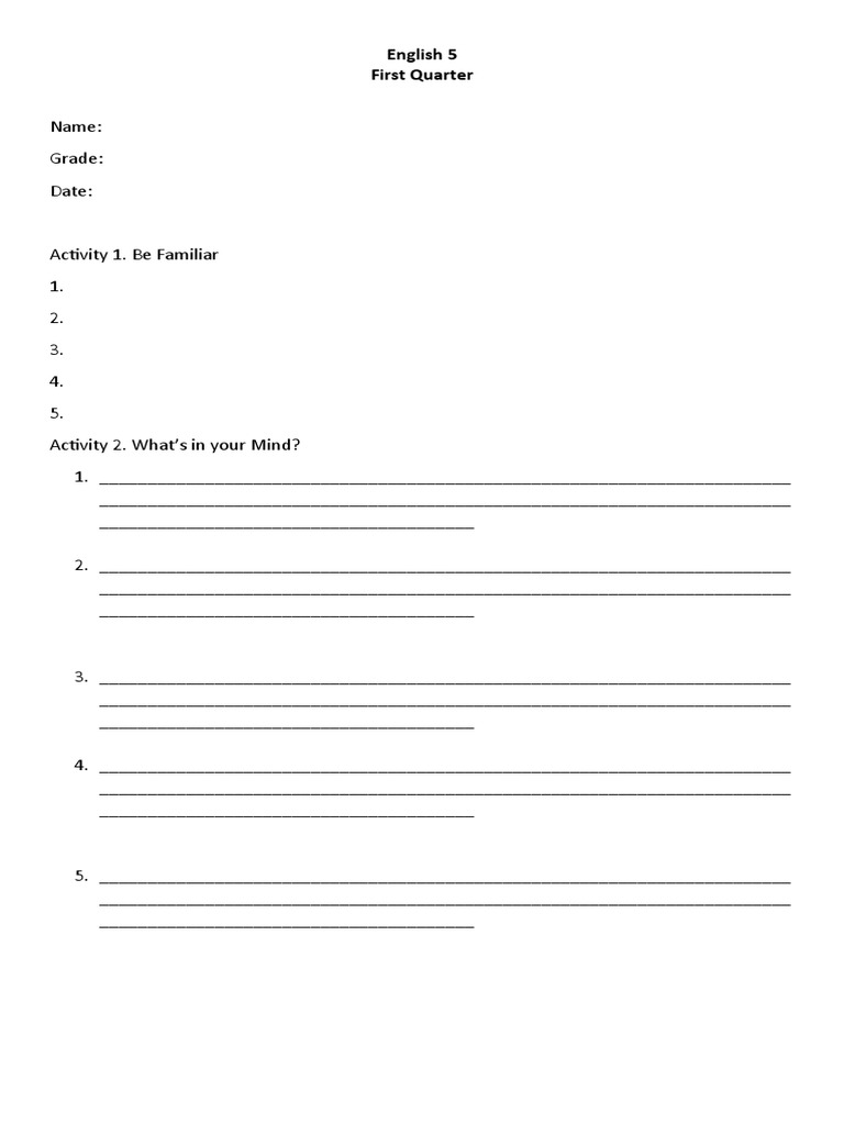 Worksheetday 1 Week 1 QTR 1 | PDF