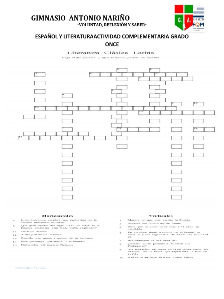 Español y Literatura Actividad Complementaria Grado Once | PDF