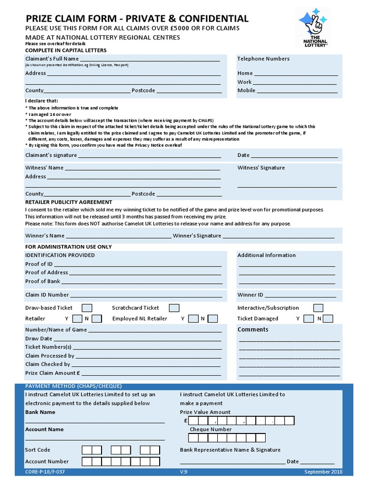 Lottery Prize Claim Form | PDF | Identity Document | Government Information