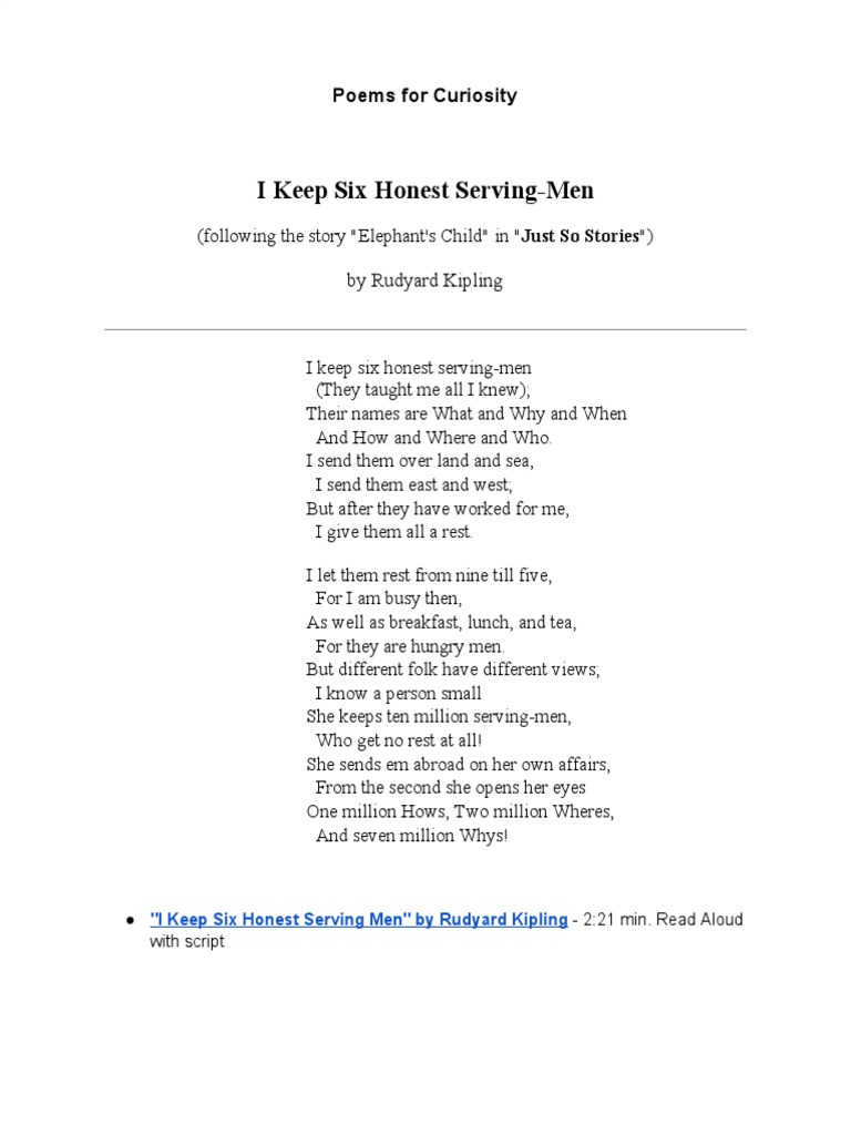 I Keep Six Honest Serving-Men: Poems For Curiosity | PDF