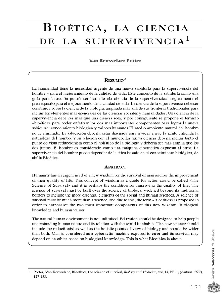V R Potter Bioética La Ciencia De La Supervivencia Pdf Enzima