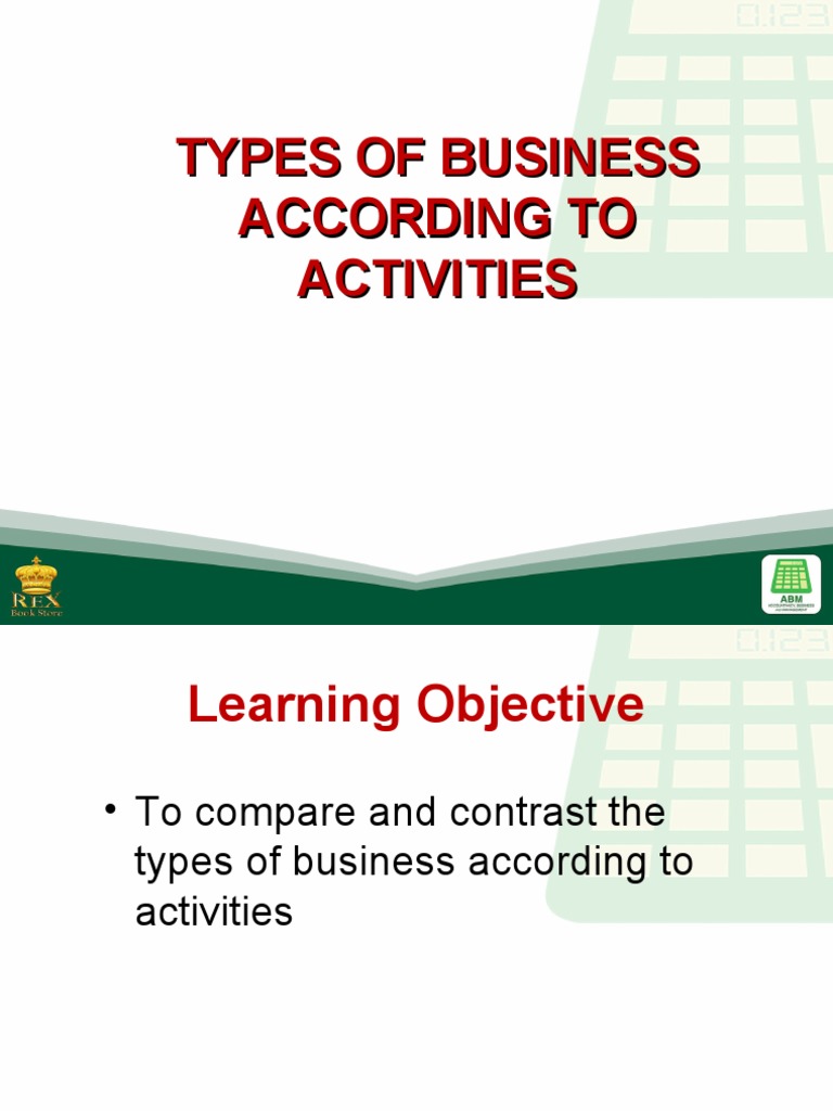 Types of Business According To Activities | PDF | Merchandising | Inventory