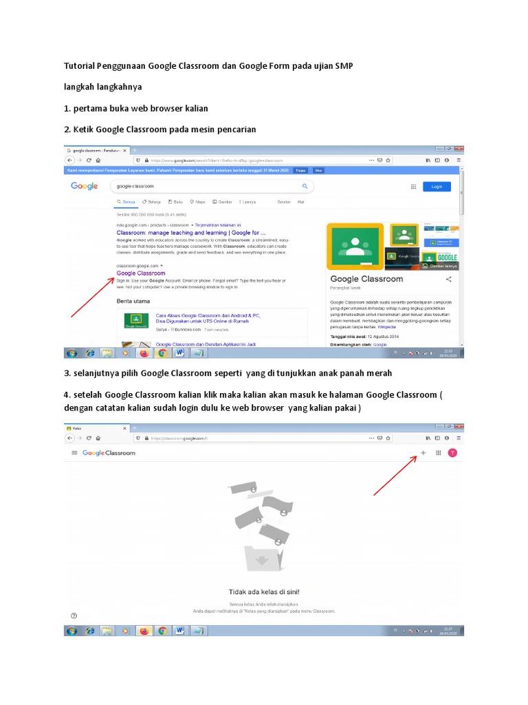 Tutorial Penggunaan Google Classroom Dan Google Form Pada Ujian SMP | PDF