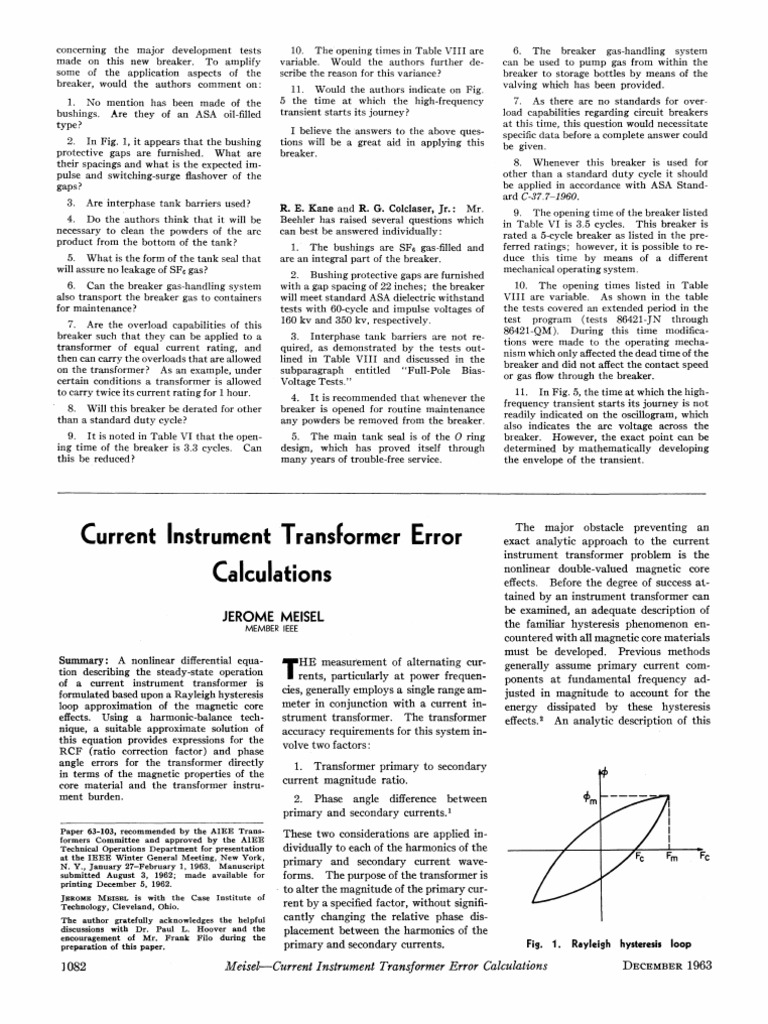 Current Instrument Transformer Error Calculations | PDF | Transformer ...