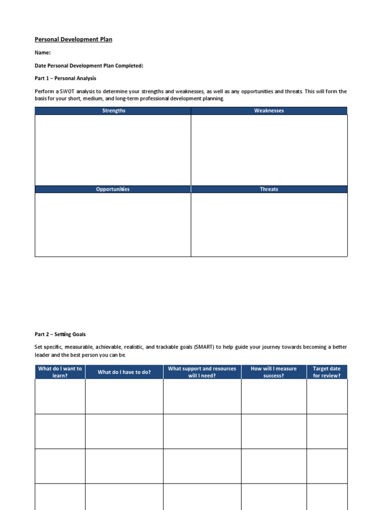 Personal Development Plan - Template | PDF