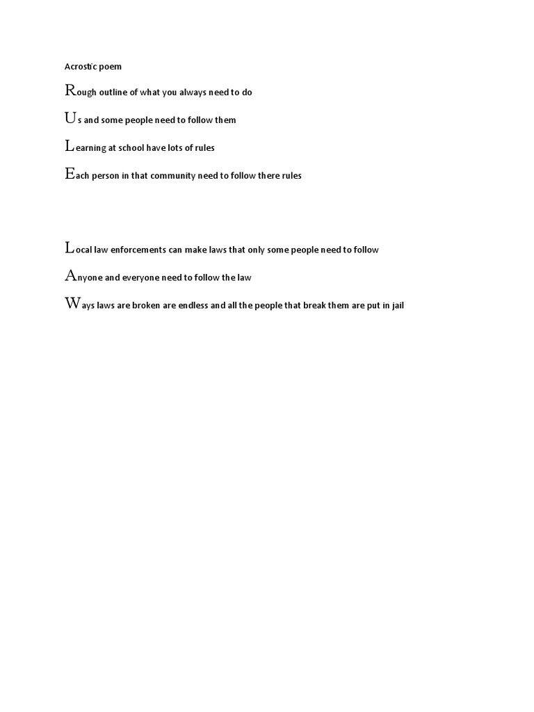 School Acrostic Poem on Rules | PDF