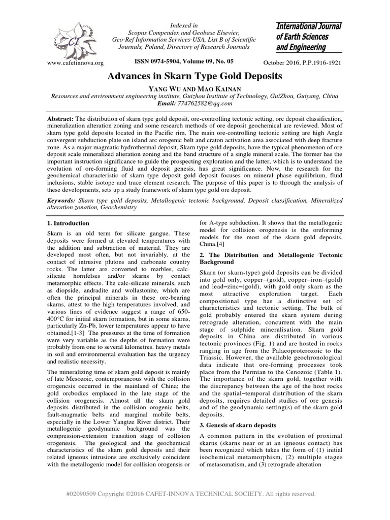 Advances in Skarn Type Gold Deposits PDF | PDF | Minerals | Rock (Geology)