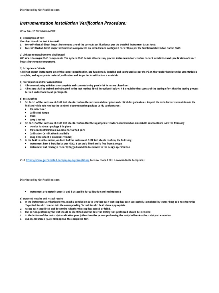 Instrumentation Installation Verification Procedure:: How To Use This ...