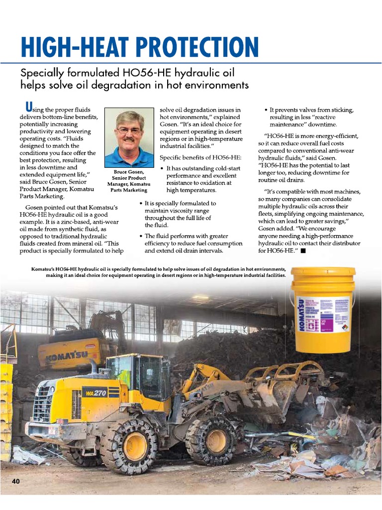 Komatsu's HO56-HE High Temperature Hydraulic Oil Solve Oil Degradation | PDF