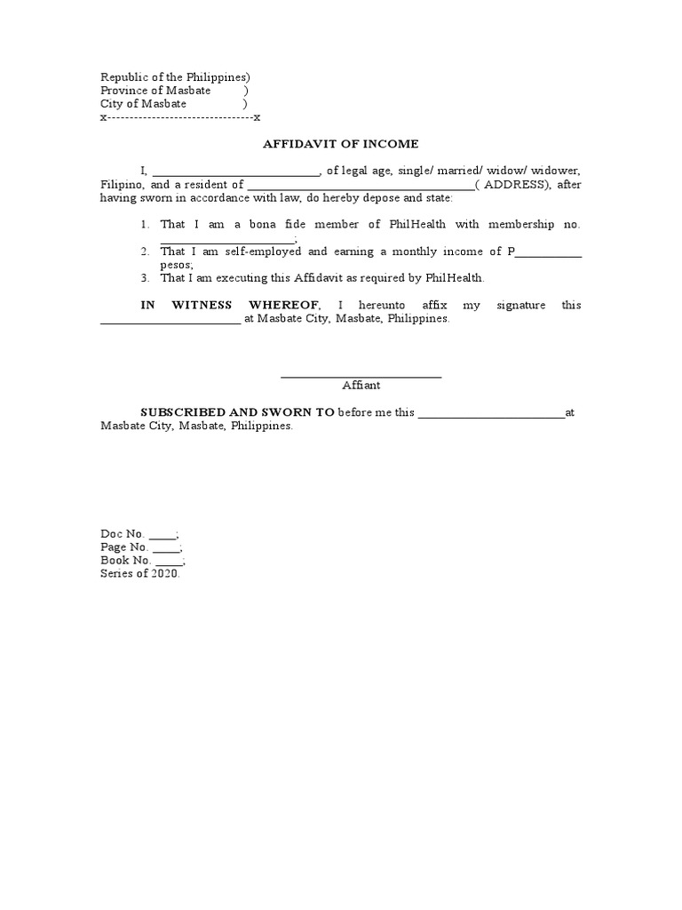 Affidavit of Income - Philheath | PDF | Affidavit | Judiciaries