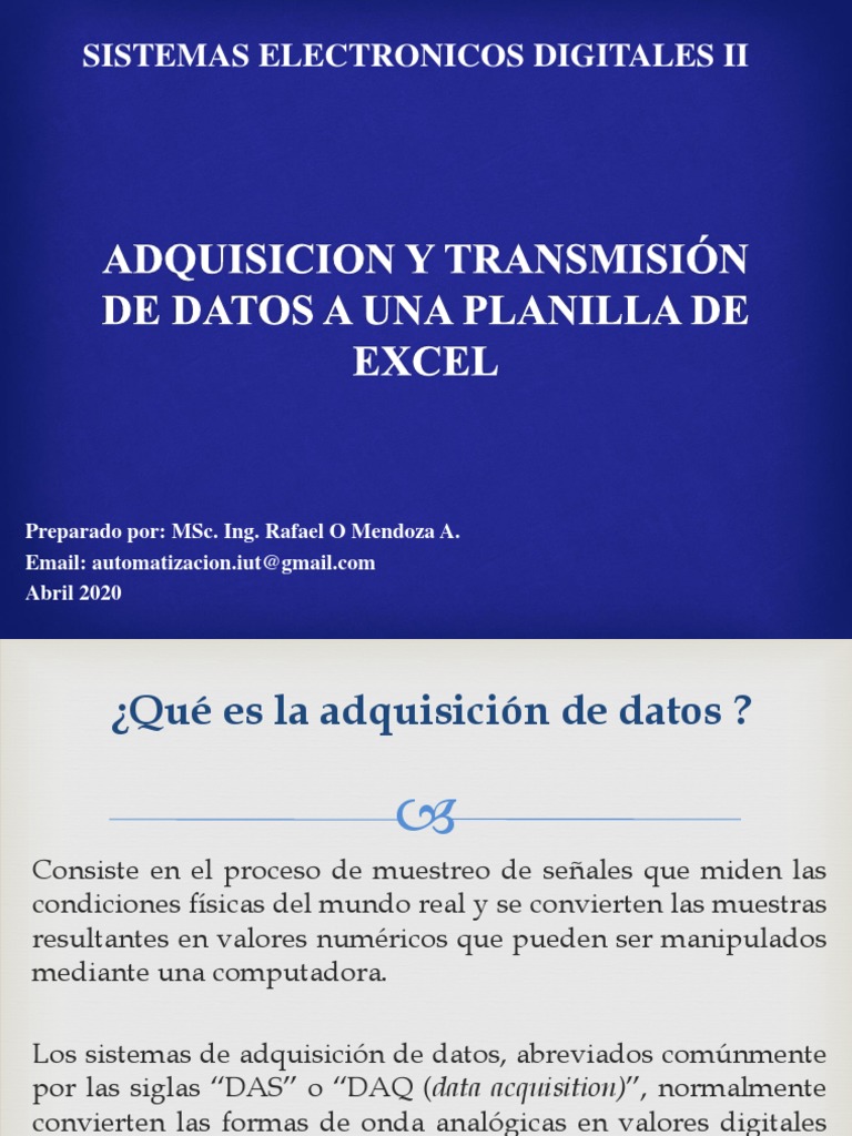 Adquisicion y Transmisión de Datos A Una Planilla Excel 2020 | PDF ...